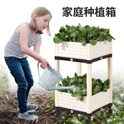 Rectangular flowerpots for vegetables on the family balcony