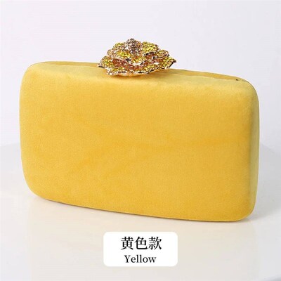 New Winter Velvet Clutch Bag  Diamond Flower Lock Elegant Ev
