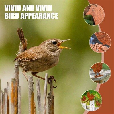 5/10/15Pcs Rusty Bird Sculpture Ornaments Garden Metal Bird