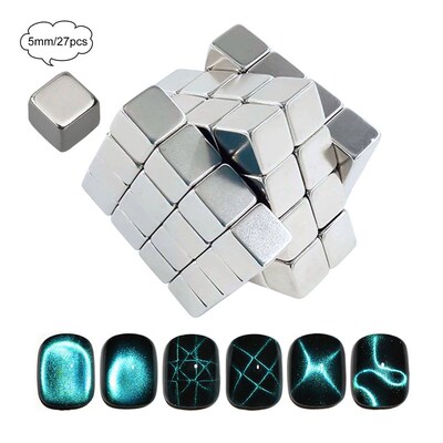 27pcs Nail Art Cat Eye Cube Magnets 5mm Checkerboard Starlig