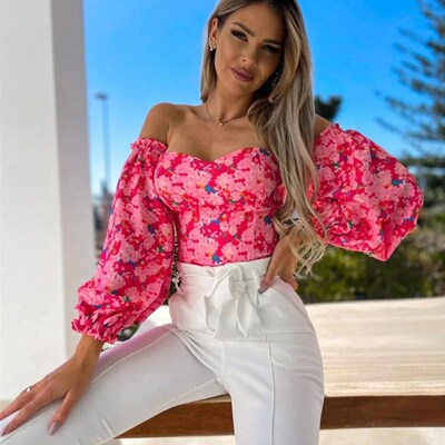 Women Sexy Top Summer Off Shoulder Floral Blouses Women 2022