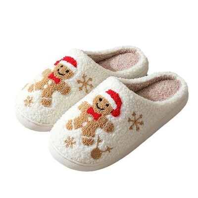 Christmas Women Slippers Cute Gingerbread Winter Warm Slides