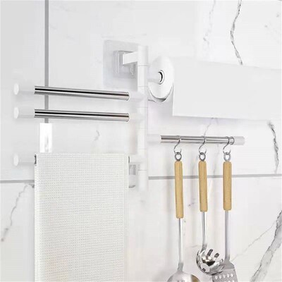 Rotatable Swing Arms Towel Rack Bathroom Kitchen Wall Mounte