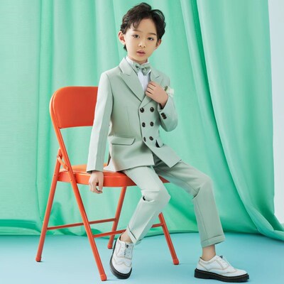 Childrens Formal Green Suit Set Boy Wedding Host Piano Perf