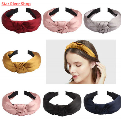 Women Wide Side Headband Twisted Knotted Head Hoop Solid Col