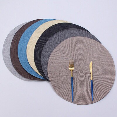 1pc Round Woven Placemats PP Waterproof Dining Table Mat Non
