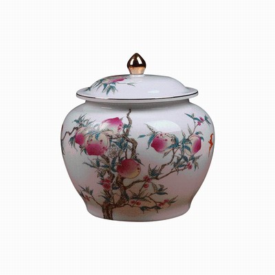 九桃茶叶罐陶瓷手工描金空罐家用密封罐存茶罐储存罐仿古瓷将军罐