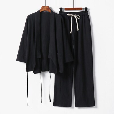 Chinese Style Mens Thin Linen Two-piece Suit Mens Short-sl