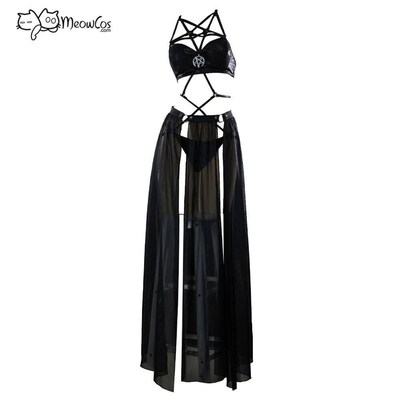 MEOWCOS Womens Goth Bikini Star Design Swimsuit Dark Style
