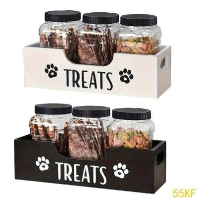55KF User friendly Wooden Pet Container 3 Seal Jars Spirals