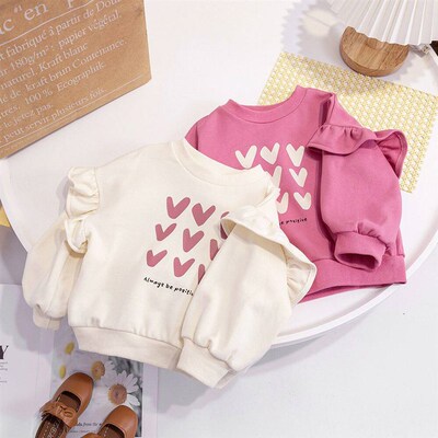 Cute Baby Girls ops Sweatshirt Love Pattern Ruffles Long Sle