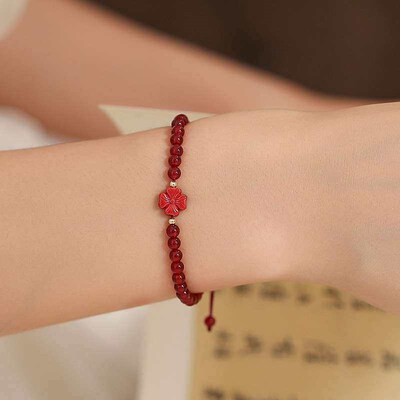 Badu Natural Red Agate Bead Brlet Womens Handmade Woven Nic