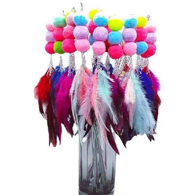 Cat Wand Toy Interactive Pom Pom Faux Feather Bell Kitten