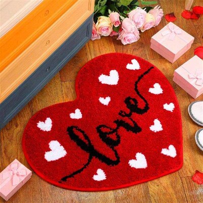 Red Heart Bath Mat Valentine Day Bath Rug Valentines Day