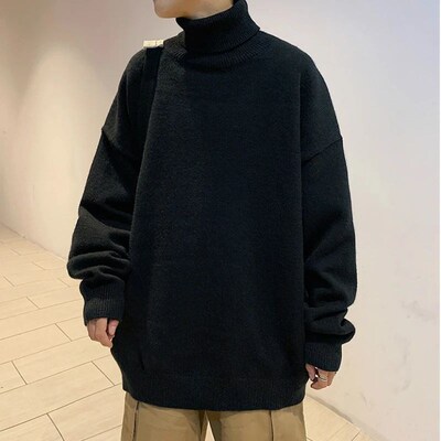 Knitted Warm Sweater Men Turtleneck Sweater Mens Loose Casu