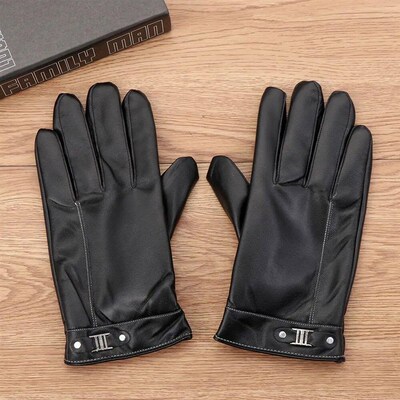 Mens Fleece Thermal Leather Gloves Winter Warm Touch Screen