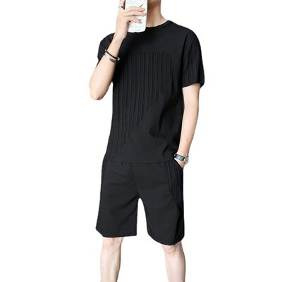 Mens Suit Summer Two-piece Fashionable Thin Ice Silk Short-
