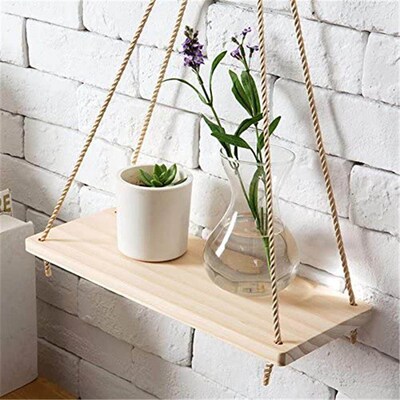 Premium Wood Swing Hanging Rope Wall Mounted Floating Shelve