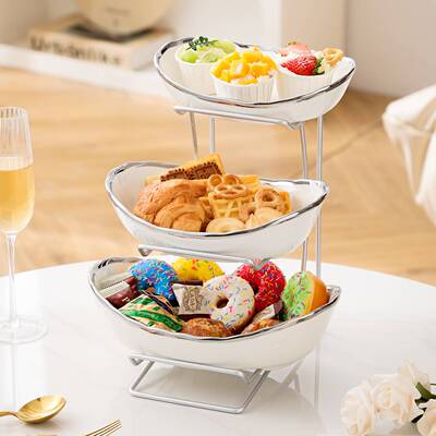 北欧陶瓷水果盘轻奢果篮家用LY-55633干层三层点心零食果盘风子双