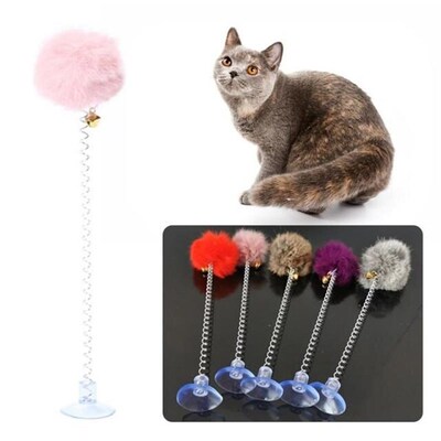 Teaser Toy Wand Plush Ball Bell Decor Spring Wand Suctio