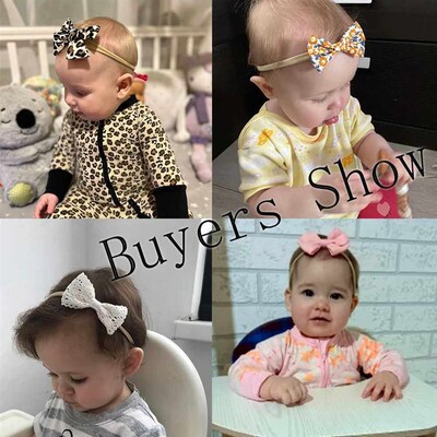 3/4Pcs/Set Lace Print Bows Headband for Kids Girls Newborn B