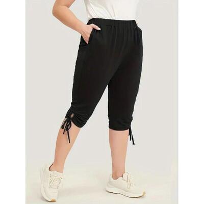 Plus Size 1XL-5XL Womens Drawstring Slight Sretch Fitness C