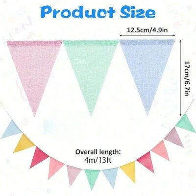 4M/13FT 12 Flags Burlap Pennant Banner, Multicolor Fabric