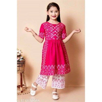 Baby Girls Stylish Pink Kurta Palazo Pant Comfortable Top
