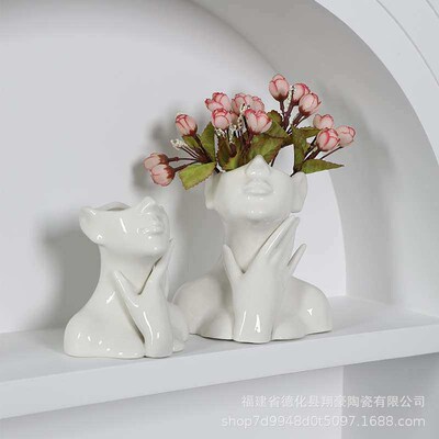 Ins Nordic Body Art Ceramic Vase Simple Face Flower Arrangem