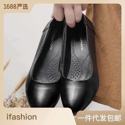Womens Casual Shoes Soft Leather Thick Heel Pointed Profess