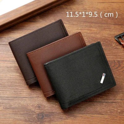 Men leather hort wallet thin wallet foldable minimalit oft