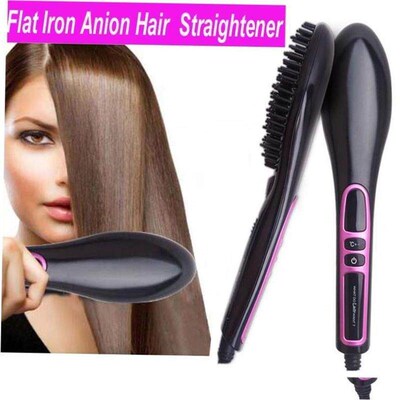 Flat Iron Hair Straightener Brush Salon Comb 中长发直发器梳