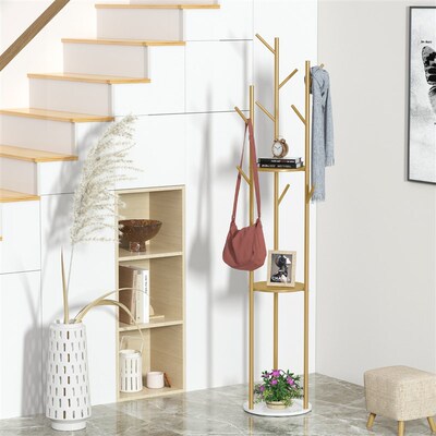 Marble Metal Coat Rack Freestanding with 3 Storage Shelves a