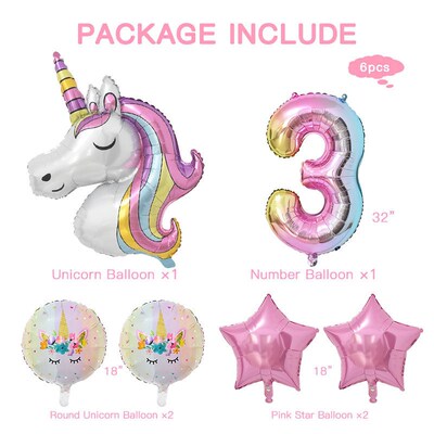 1Set Rainbow Unicorn Balloon 32 inch Number Foil Balloons 1s