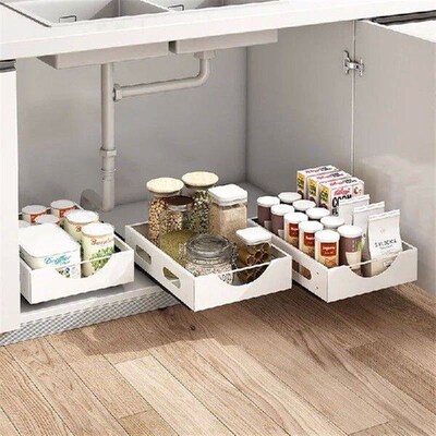 Kitchen Dish Storage Rack, Built-in Pull-out Partition