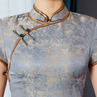 New retro elegant eight-button long cheongsam, improved banq