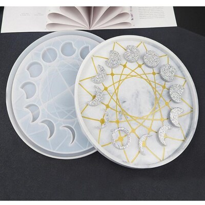Large Moon Phase Round Tray Resin Mold Crescent Half Full Mo