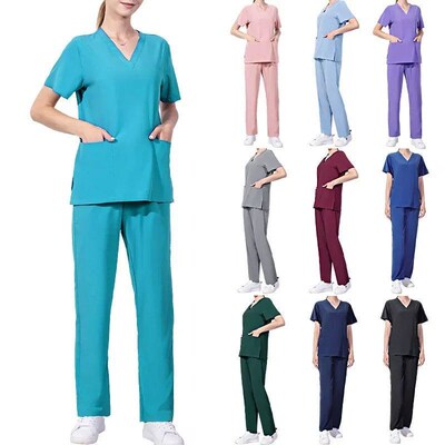 Elastic Scrubs Sets Surgical Gowns Short Sleeve Tops Pant