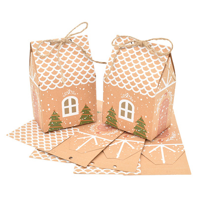 5/10pcs Christmas House Shape Candy Box Gift Bags Xmas DIY C