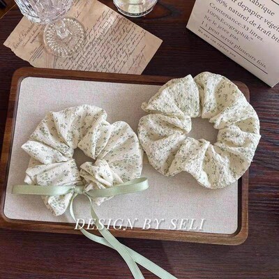 New Spring/Summer Dusty Green Fresh Floral Scrunchie, 100% C