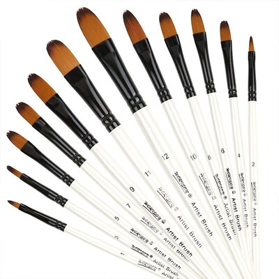 12 PCS Round Filbert Paint Brushes Set, Artist Brush for Acr