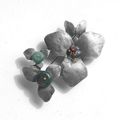Fashion Retro Natural Stone Brooch Ancient Silver Leaf Acces