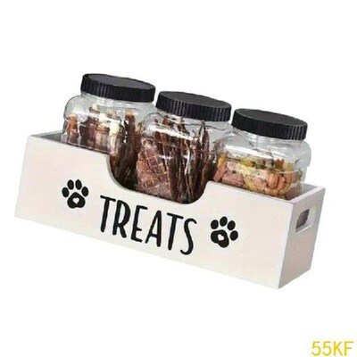 55KF User friendly Wooden Pet Container 3 Seal Jars Spirals