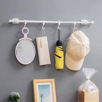 4/2Pcs Adjustable Curtain Rod Clip Wall Hooks Self Adhesive