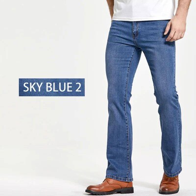 Mens Boot Cut Jeans Slightly Flared Slim Fit Blue Black