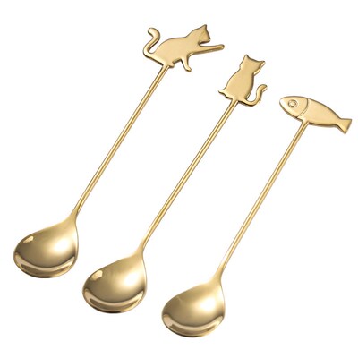 Coffee Spoon Lovely Cute Cat Shape Teaspoon Dessert Snack Sc