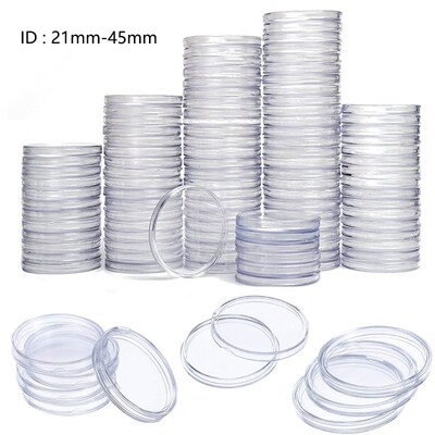 10/25Pc 21/22/23/25/26/27/28-45mm Transparent Round Coin Box