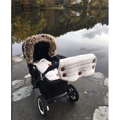 Knitted Button Plus Velvet Sleeping Bag + Stroller Gloves, B