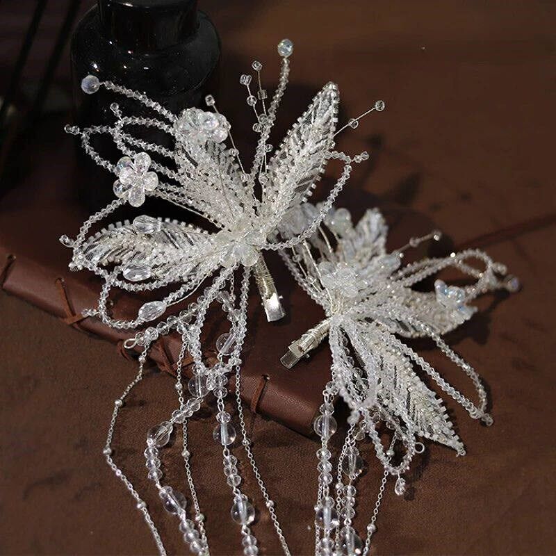 Mori Crystal Beaded Edge Clip Hair wear Ear Hang New Bridal