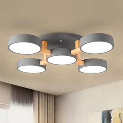 Nordic Wood Decor Led Ceiling Lights  Living Room 220V Round